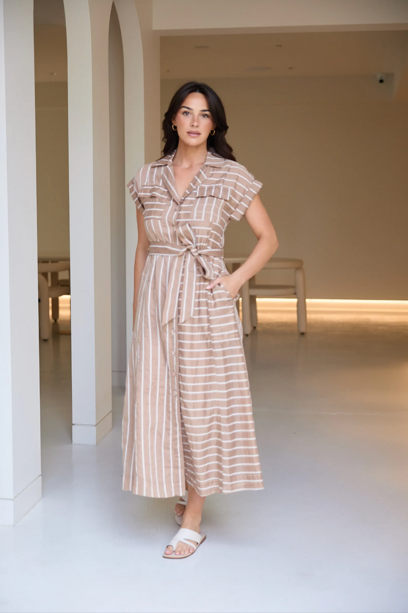 Portia Dress in Latte Stripe – Barlow and Browning