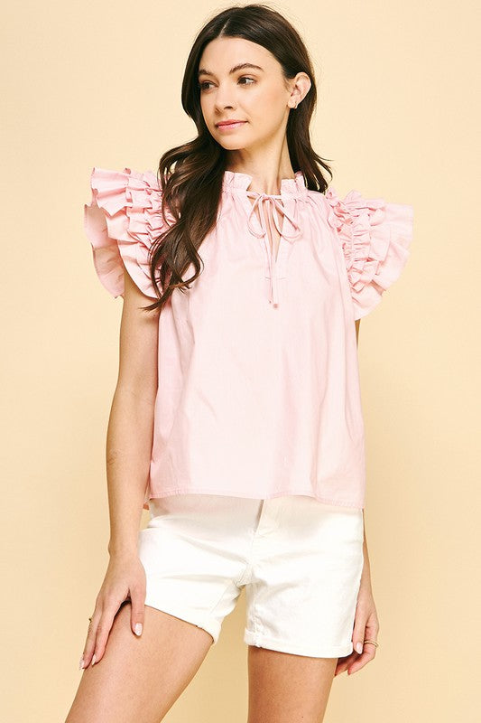 Tatum Ruffle Shoulder Tie Top – Barlow and Browning