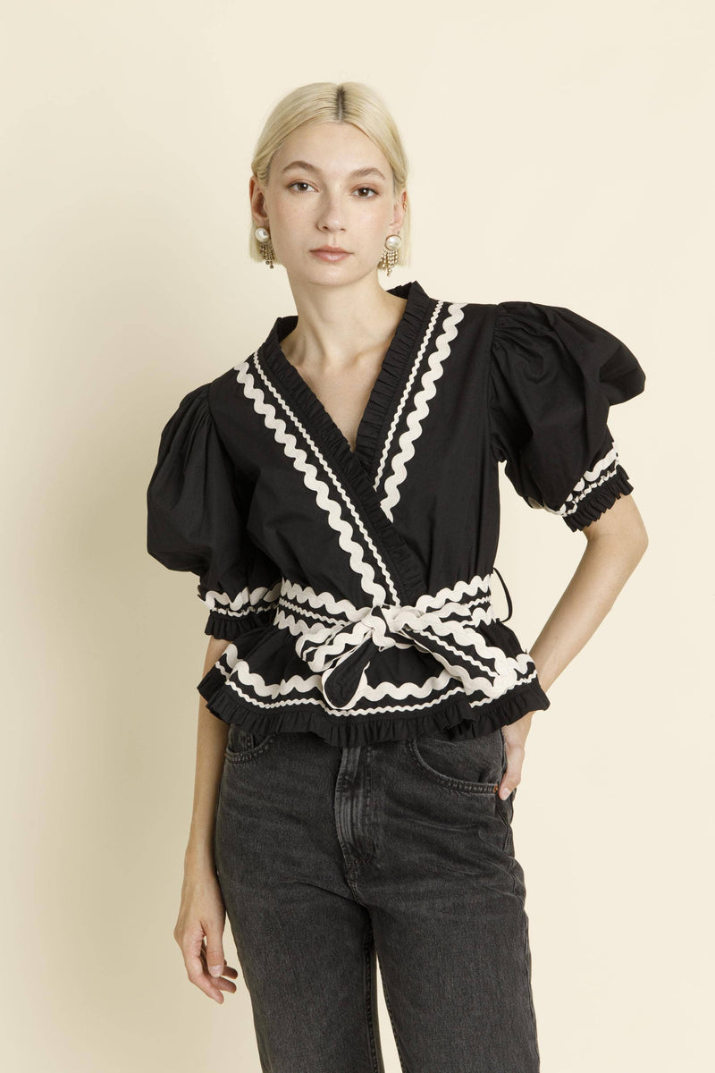 Ric Rac Trim Peplum Blouse in Black – Barlow and Browning