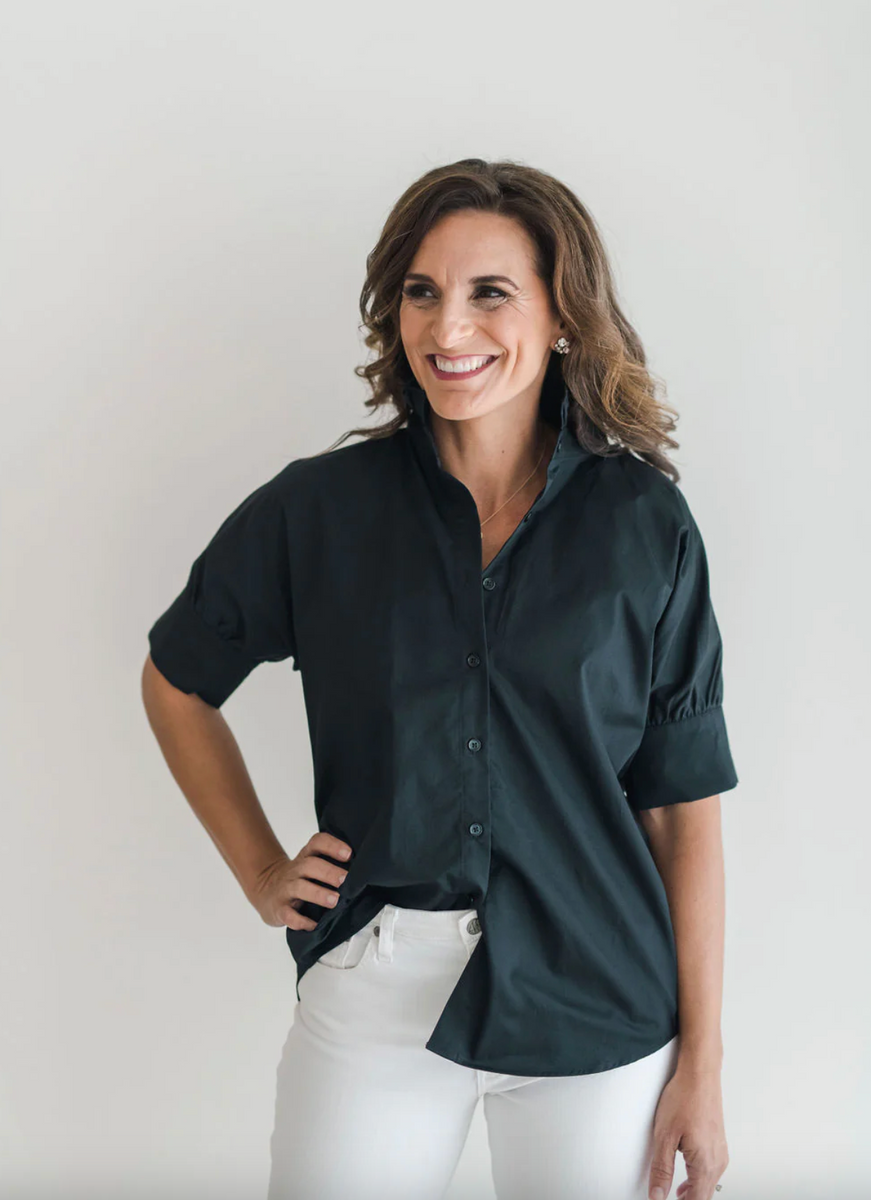 Short Sleeve Ruffle Shirt Black – Barlow and Browning