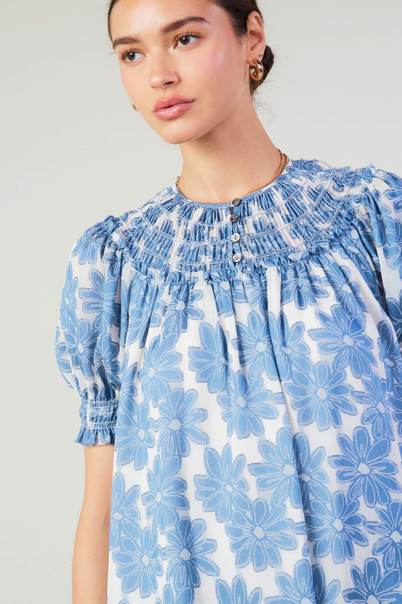 Floral Smocked Neck Blouse in Blue – Barlow and Browning