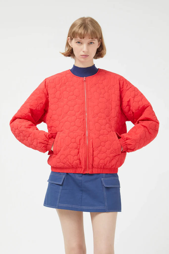 Red Floral Quilted Bomber Jacket in Red – Barlow and Browning